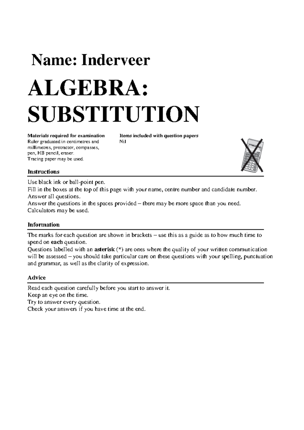 32 substitution - mathematics - Edexcel GCSE Mathematics (Linear) – 1MA ...