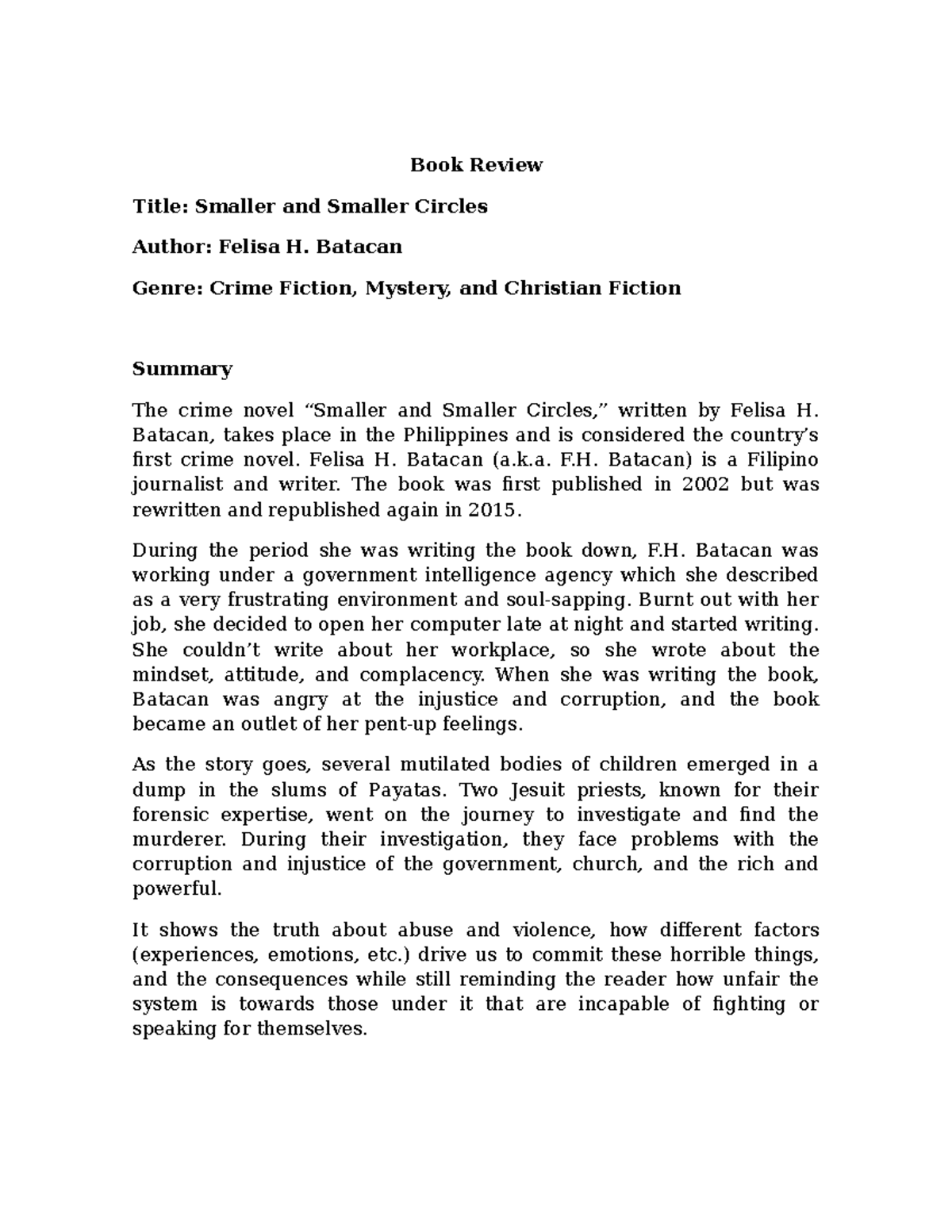 Book Review - Book Review Title: Smaller and Smaller Circles Author ...