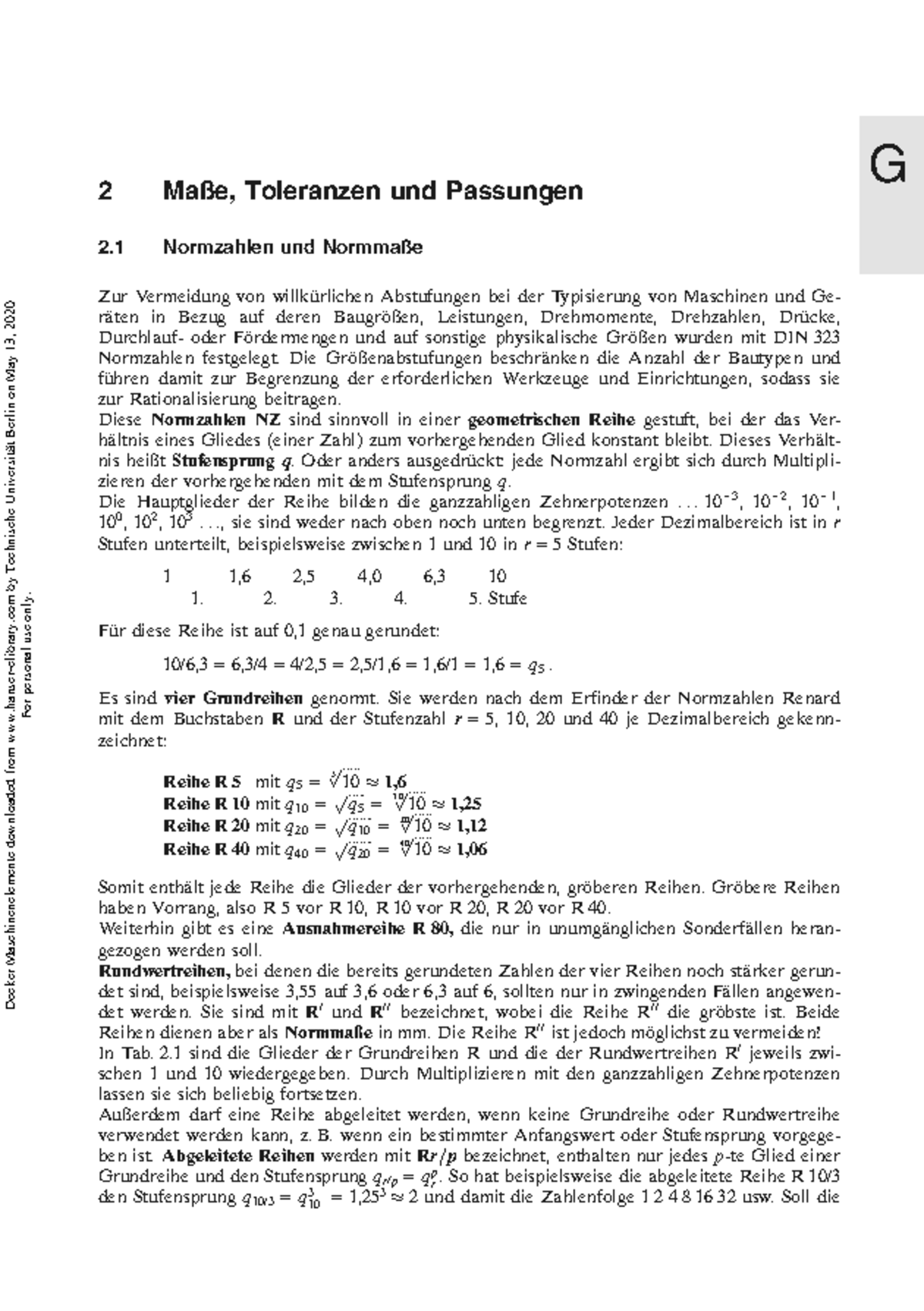 Maße, Toleranzen und Passungen - 2 Normzahlen und Normmaße ...