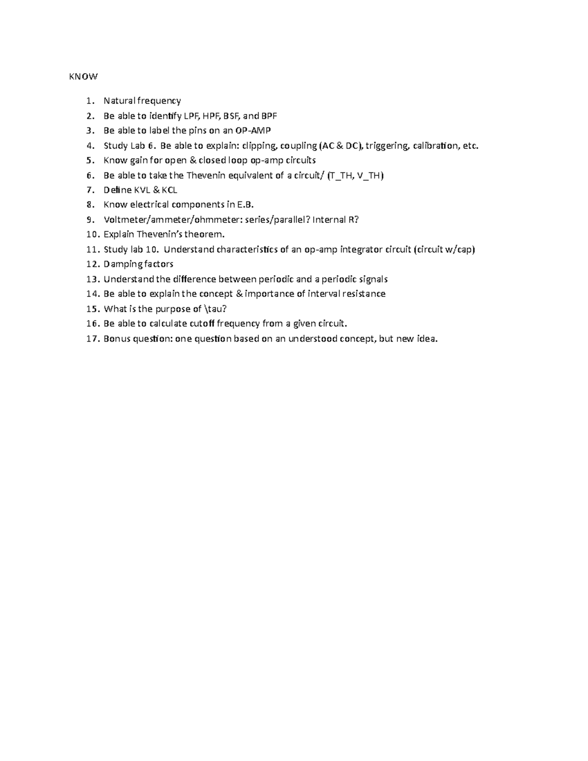 Lab Practical Review - Summary - KNOW 1. 2. 3. 4. 5. 6. 7. 8. 9. 10. 11 ...