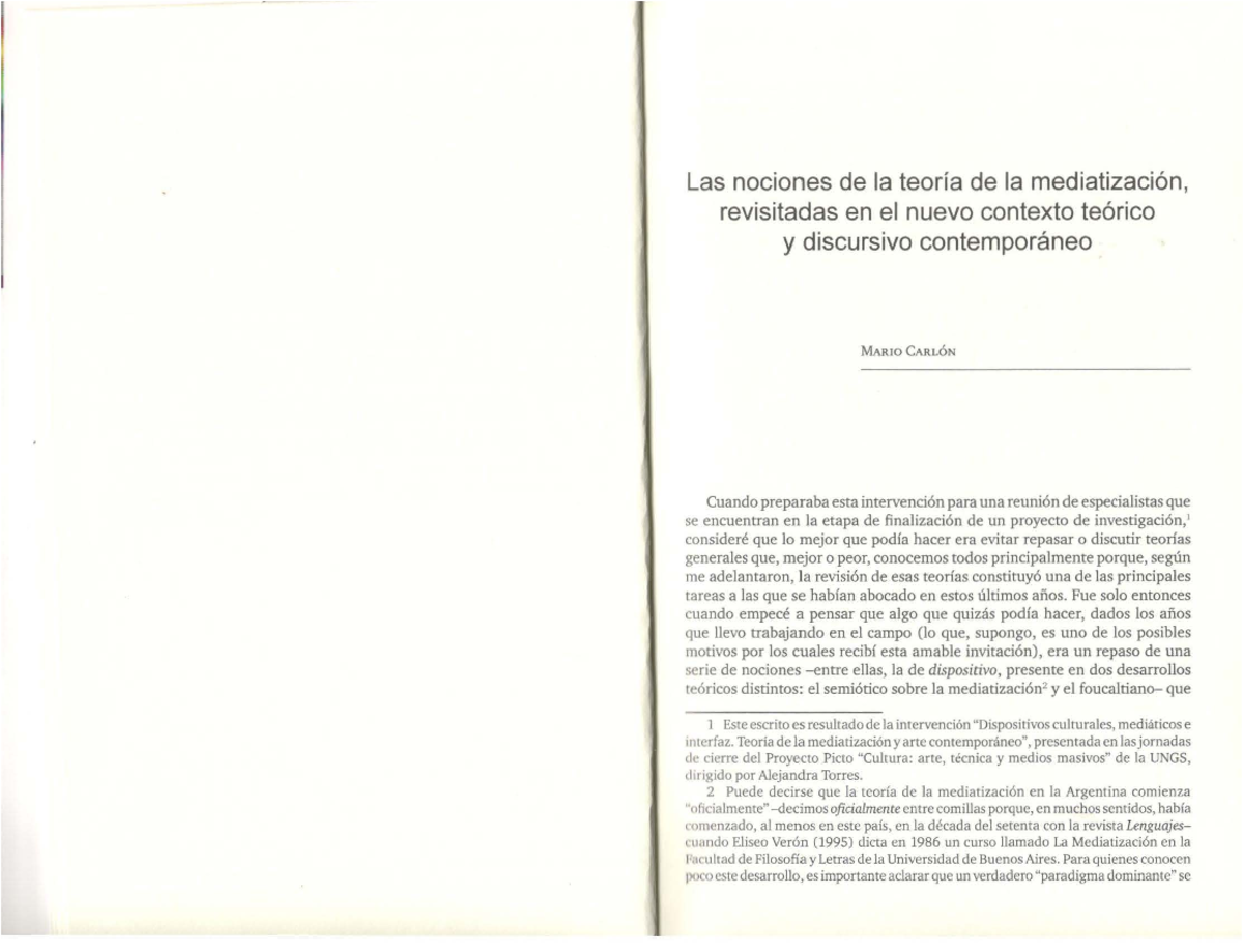 Carlón, Mario - Las nociones de la teoría de la mediatización, - Las ...