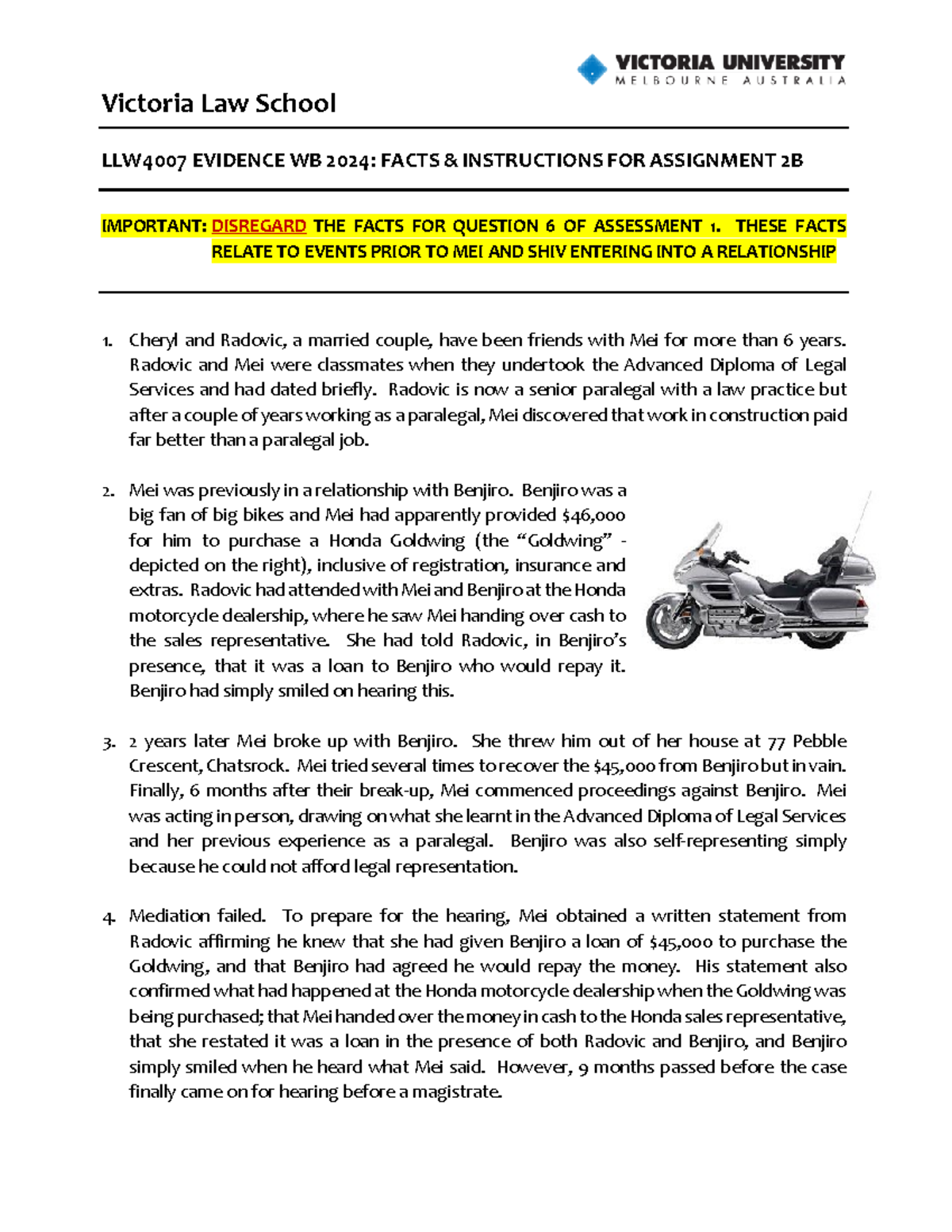 LLW4007 WB 2024 Facts Questions & Instructions for Assignment 2B ...
