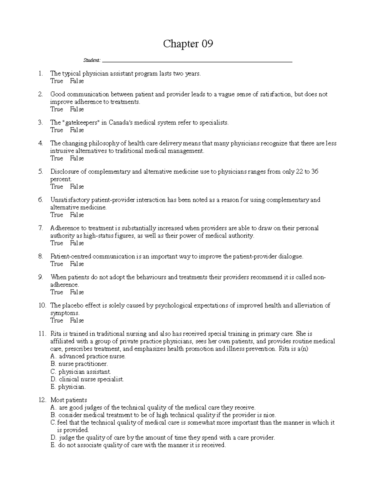 Chapter 09 - Testbank Answers - Chapter 09 Student: - Studocu