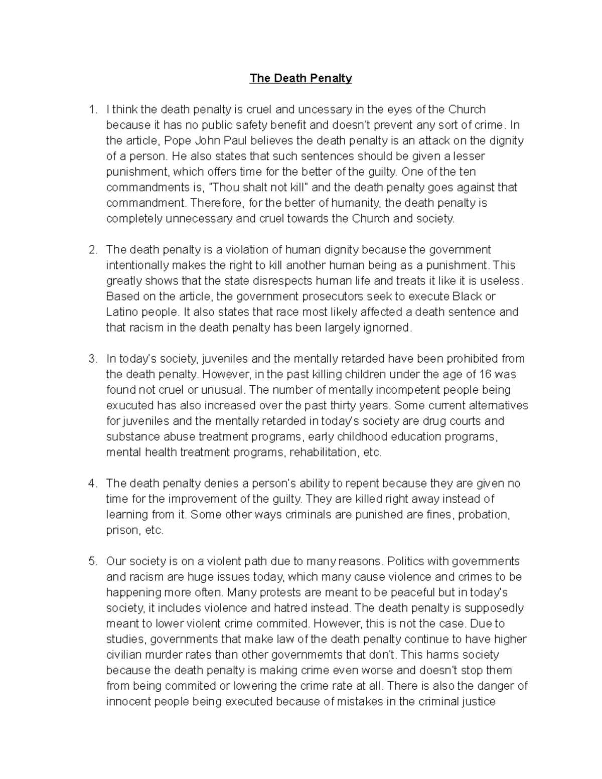 The Death Penalty - lecture notes - The Death Penalty I think the death ...