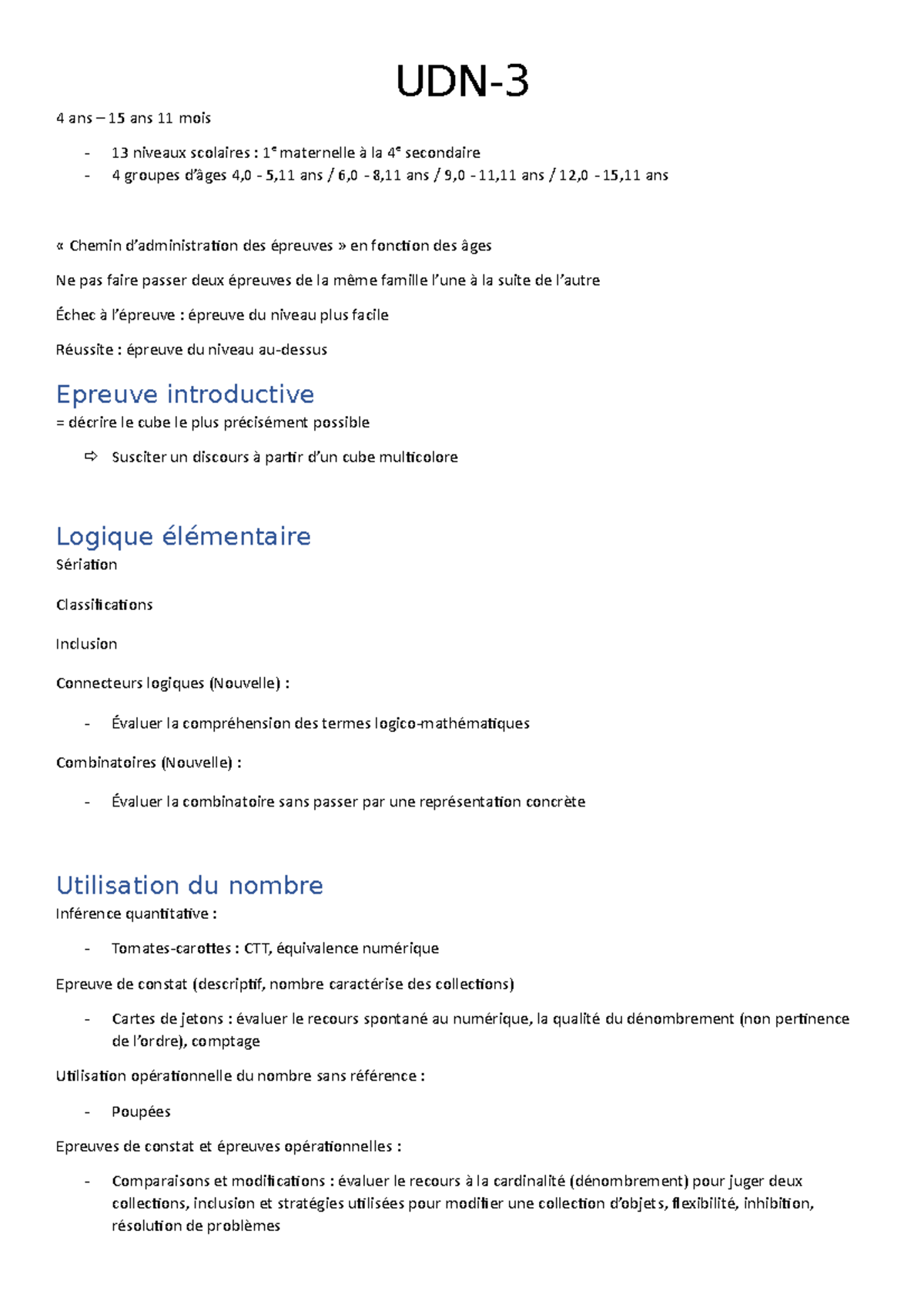 Notes synthèse - UDN-3 - UDN- 4 ans – 15 ans 11 mois 13 niveaux ...