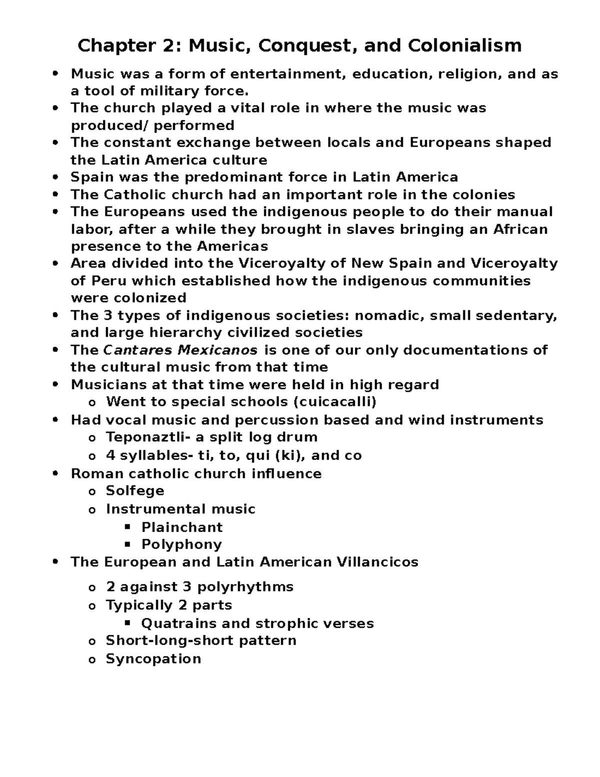 Chapter 2 - Class readings - Chapter 2: Music, Conquest, and ...