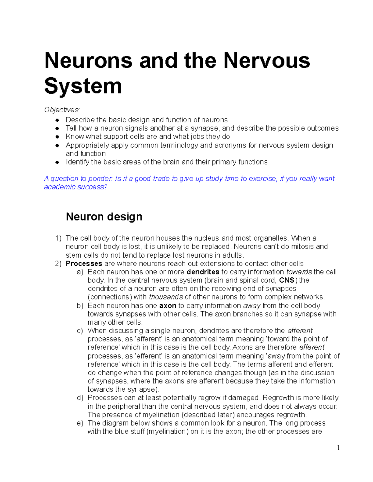 Neurons and the Nervous System Notes - Neurons and the Nervous System ...