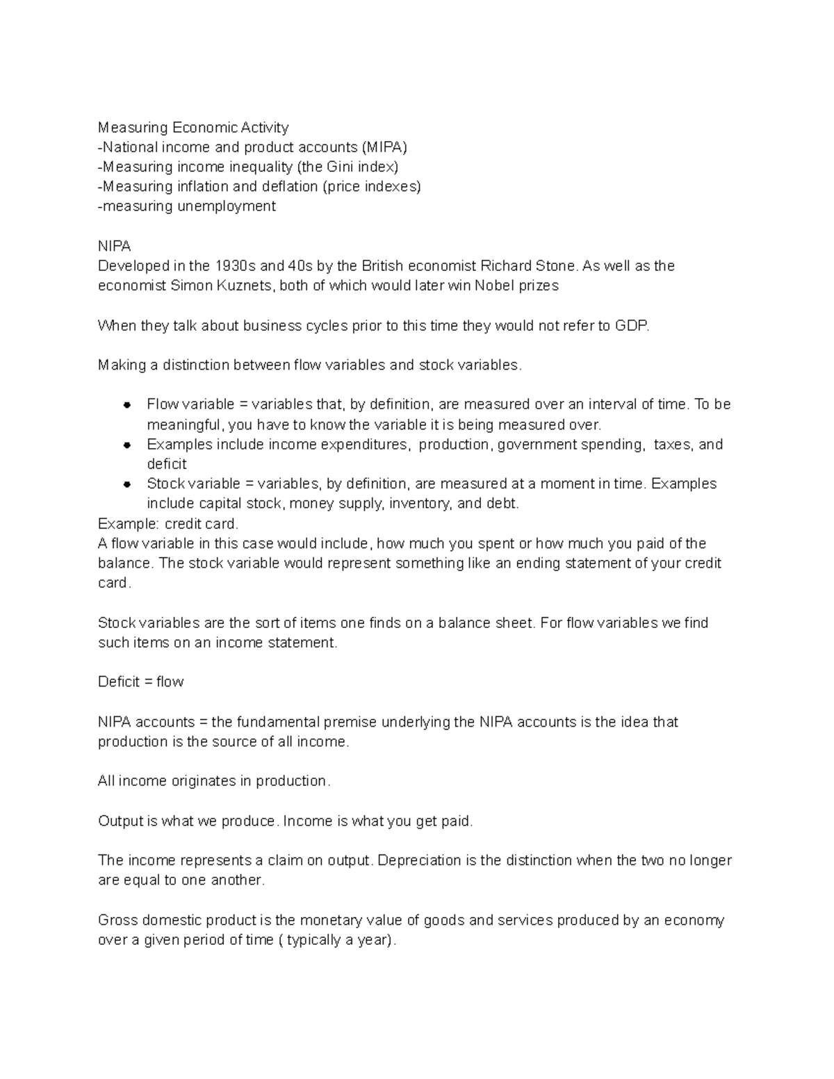 GDP Notes PT 2 - Measuring Economic Activity -National income and ...