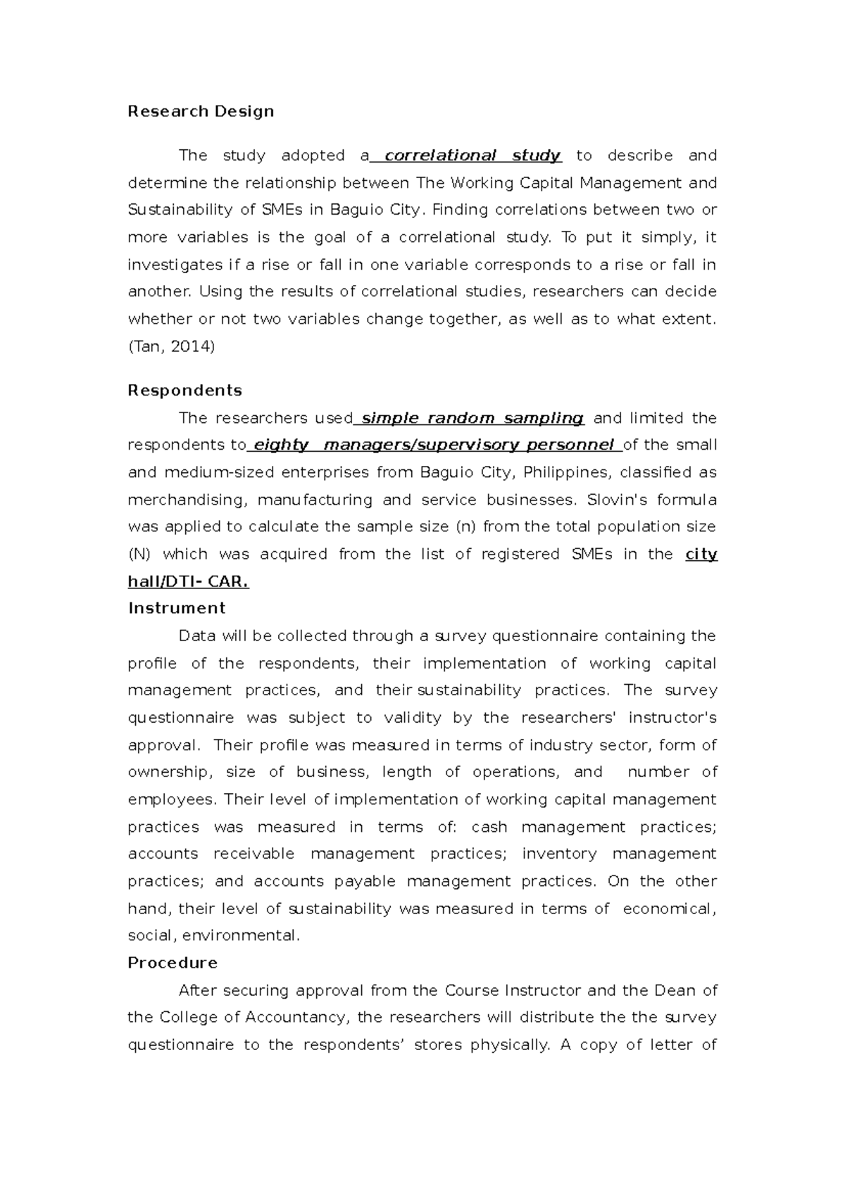 Methods AND Procedures draft - Research Design The study adopted a ...
