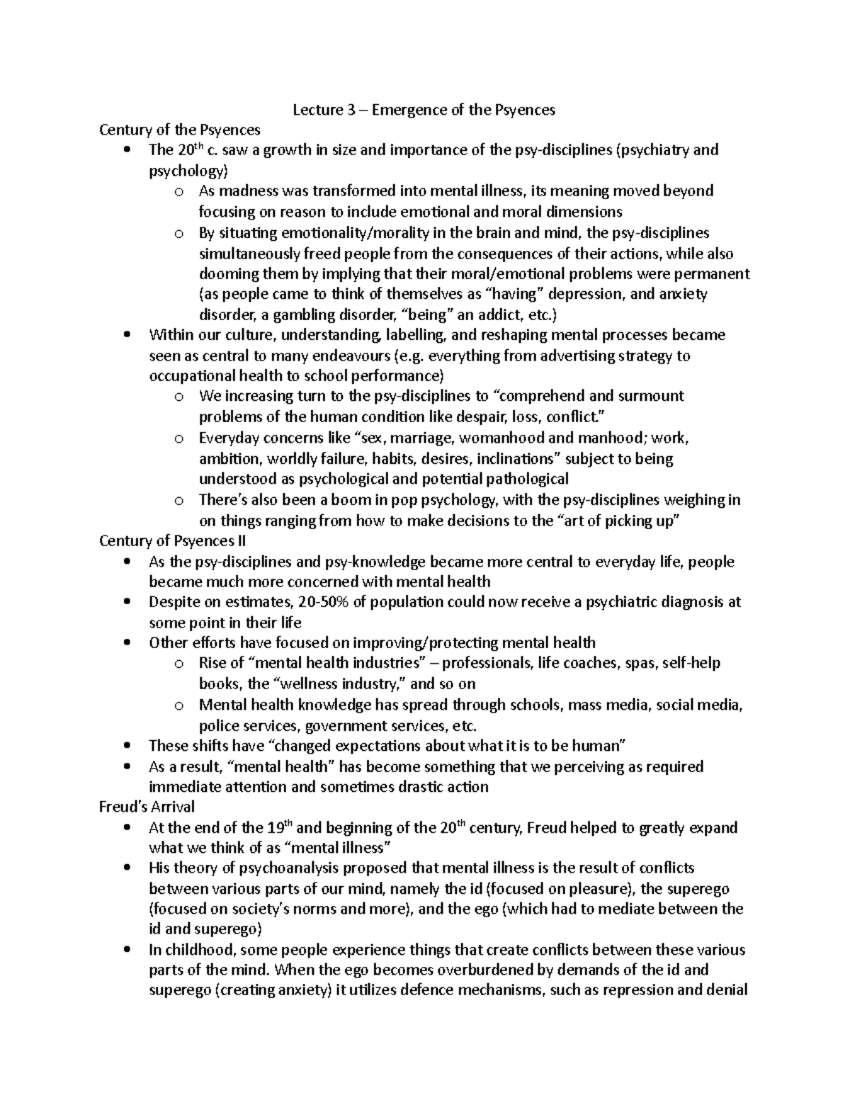 Hlthage 2GG3 Lecture 3 - Lecture 3 – Emergence of the Psyences Century of the Psyences The 20th ...