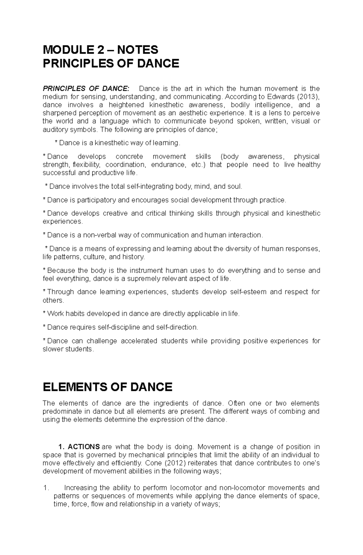 Module-2- Notes - dfghjklnot - MODULE 2 – NOTES PRINCIPLES OF DANCE ...