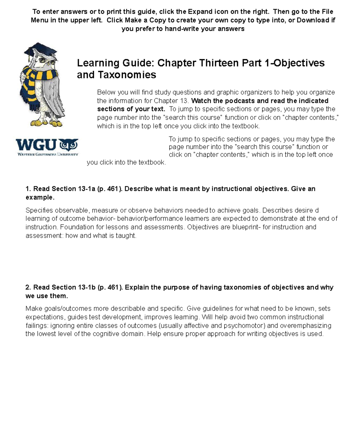 Chapter 13 Learning Guide Part I - To enter answers or to print this ...