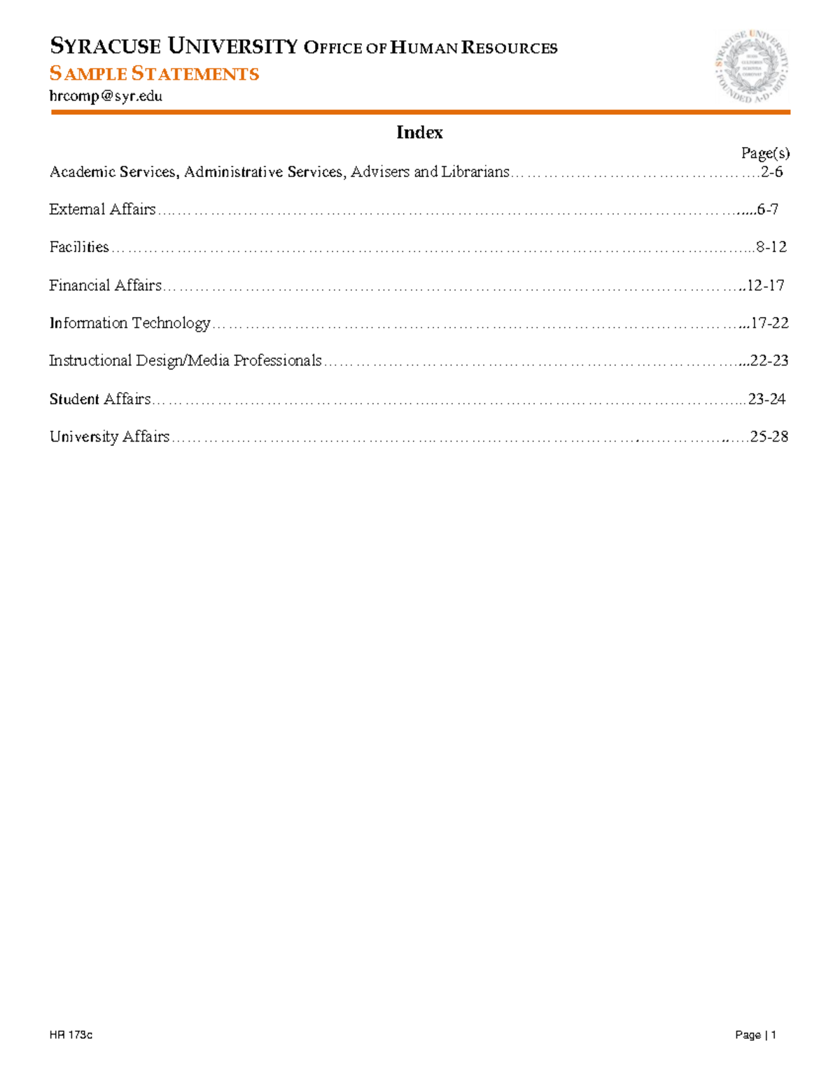 Sample Job Description Statements - SAMPLE STATEMENTS hrcomp@syr Index ...