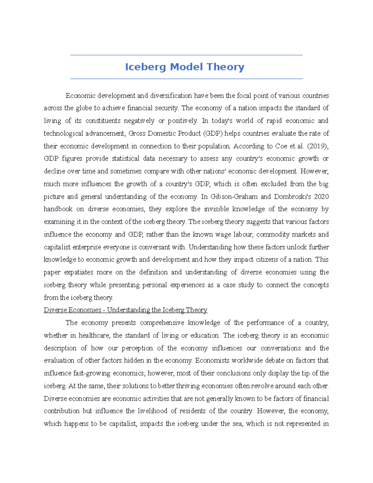 Assignment 1 Iceberg Theory - Iceberg Model Theory Economic development ...