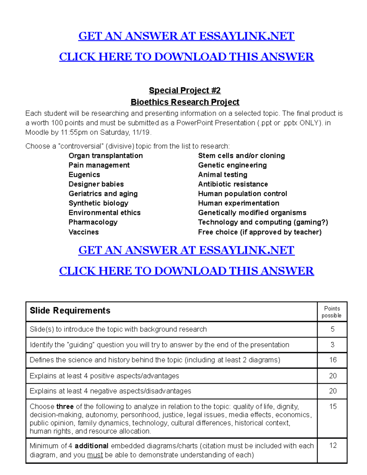 Special Project #2 Bioethics Research Project - GET AN ANSWER AT ...