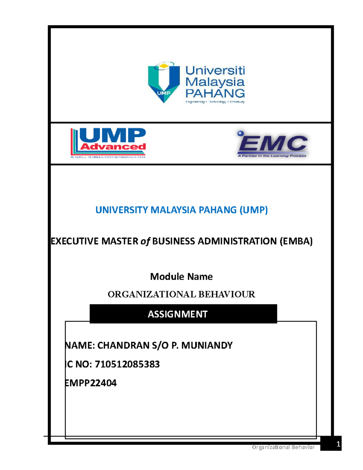 Ob - UNIVERSITY MALAYSIA PAHANG (UMP) EXECUTIVE MASTER of BUSINESS ...
