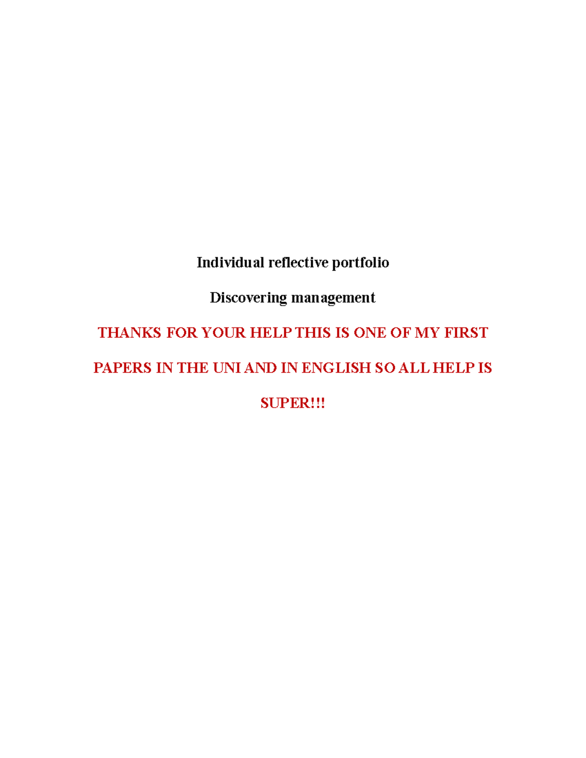 Individual reflective portfolio - Individual reflective portfolio ...