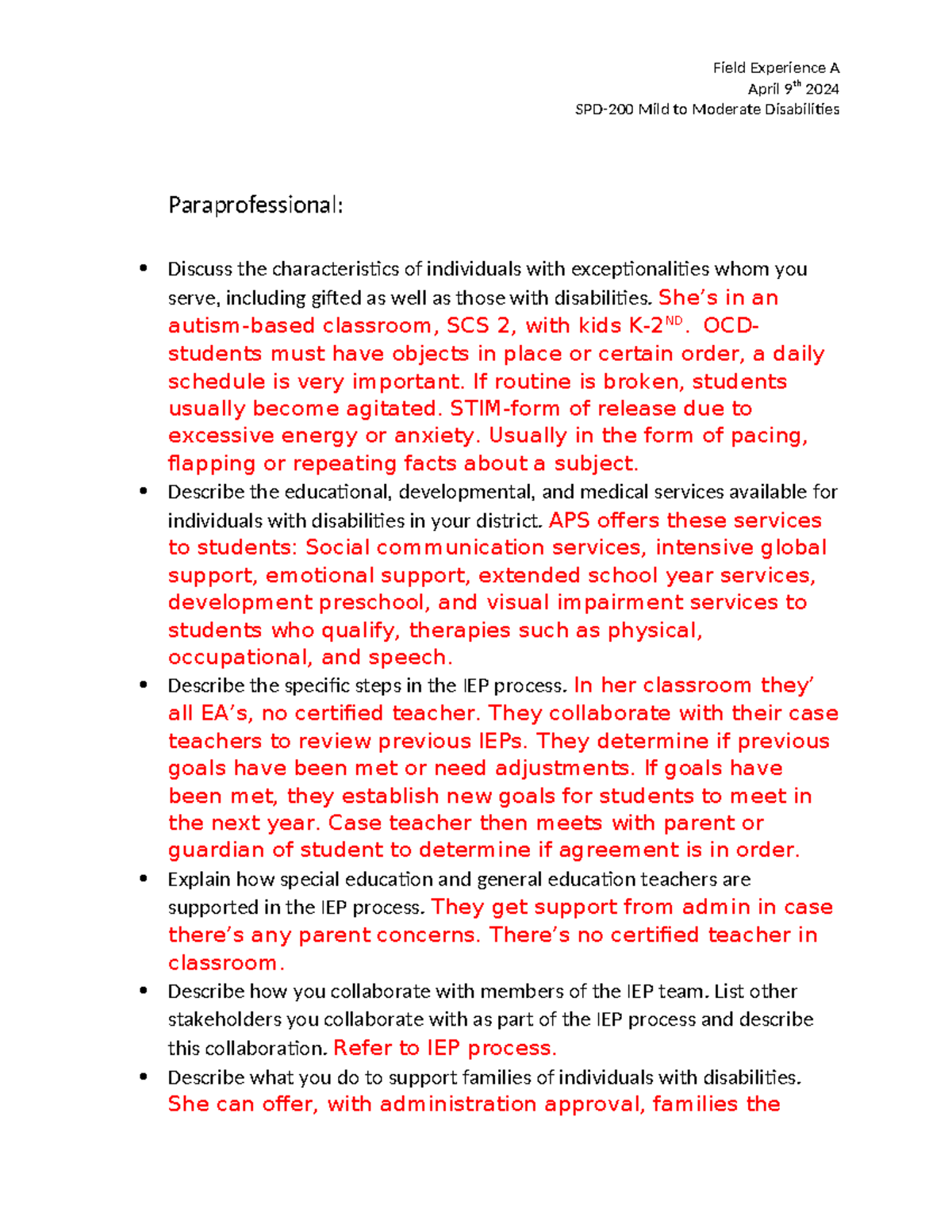 SPD-200 Field Experience A interview questions - April 9th 2024 SPD-200 Mild to Moderate - Studocu