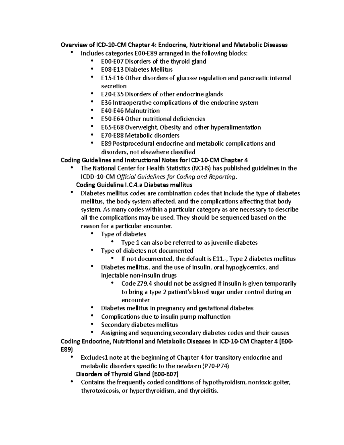 Chapter 7 (E00-E89) Endocrine, Nutritional and Metabolic Diseases ...