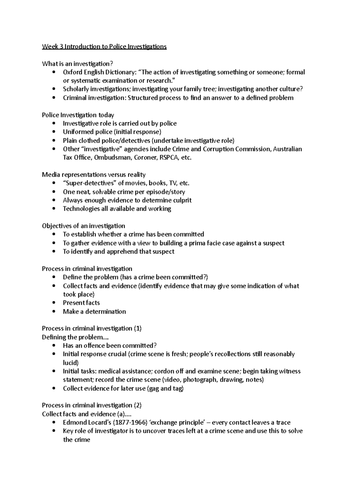 Week 3 Introduction to Police Investigations - Week 3 Introduction to ...