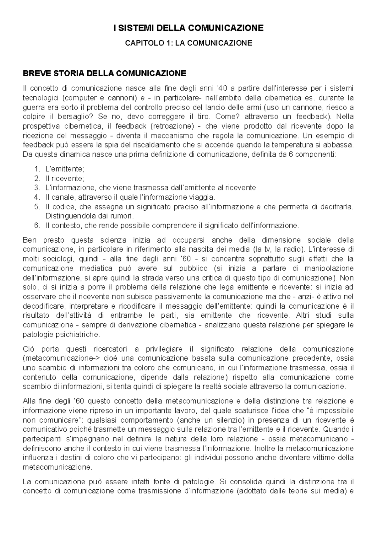 I Sistemi Della Comunicazione - Riassunto - I SISTEMI DELLA ...