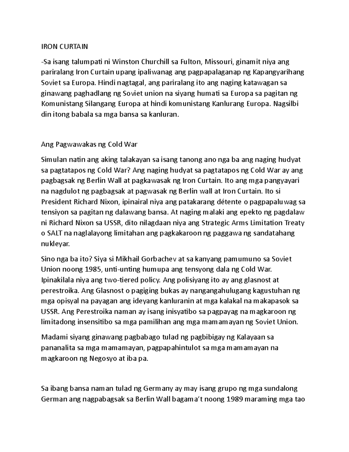 AP COLD WAR Script ADEDAWF - IRON CURTAIN -Sa isang talumpati ni ...