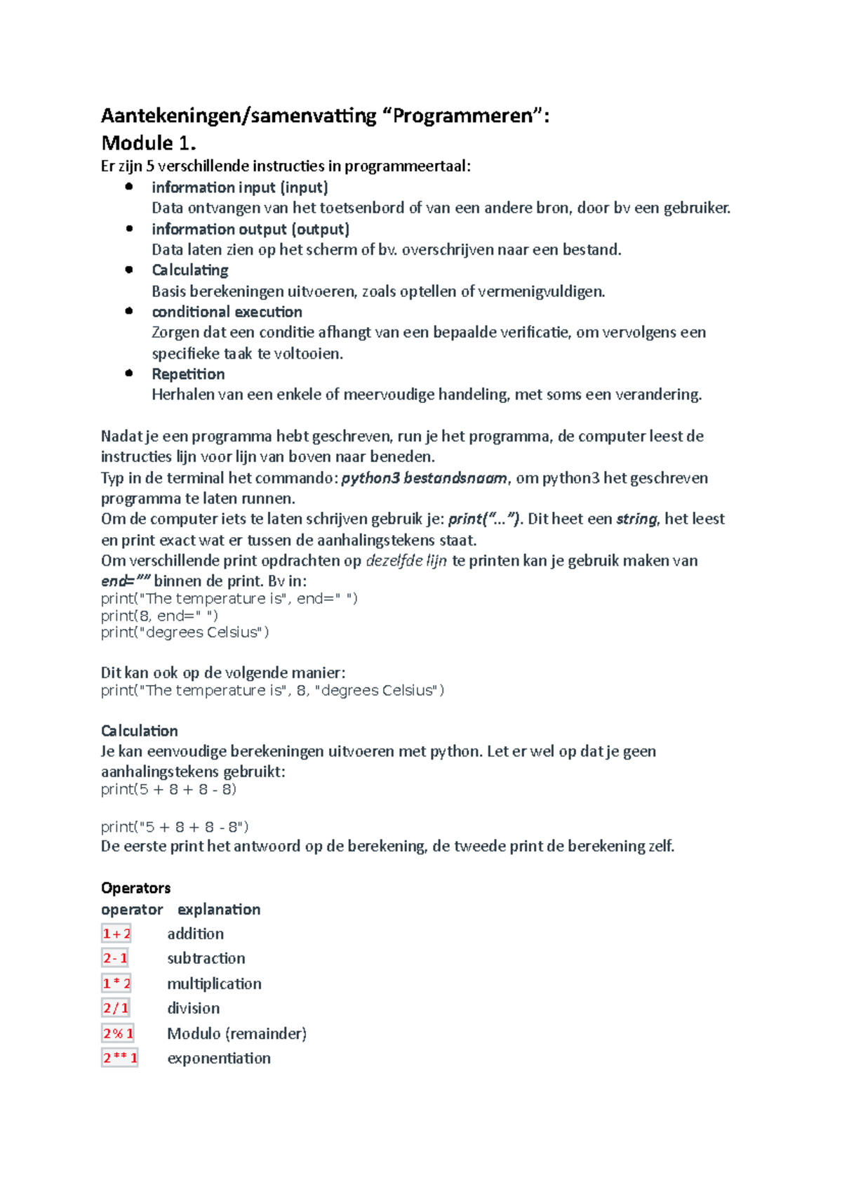 Aantekeningen Programmeren - Aantekeningen/samenvatting “Programmeren ...