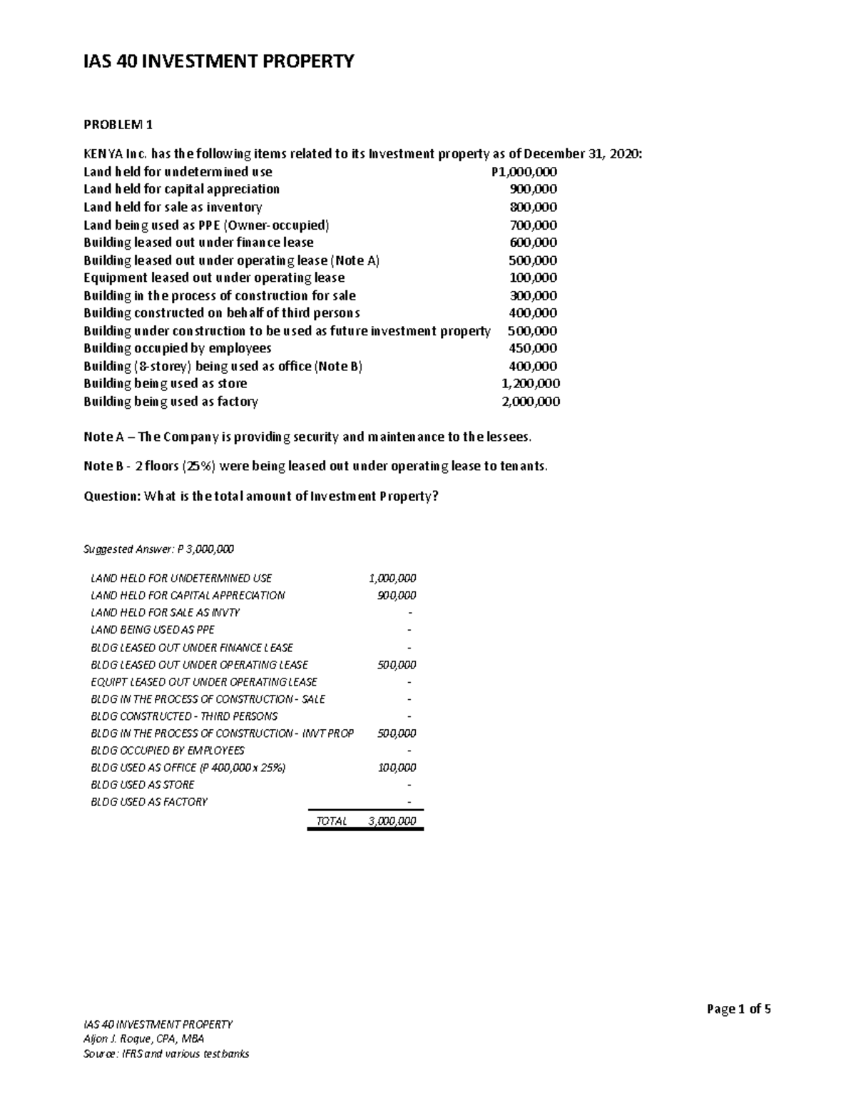 2 IAS 40 Investment Property (with suggested answers) - Page 1 of 5 IAS 40 INVESTMENT PROPERTY ...