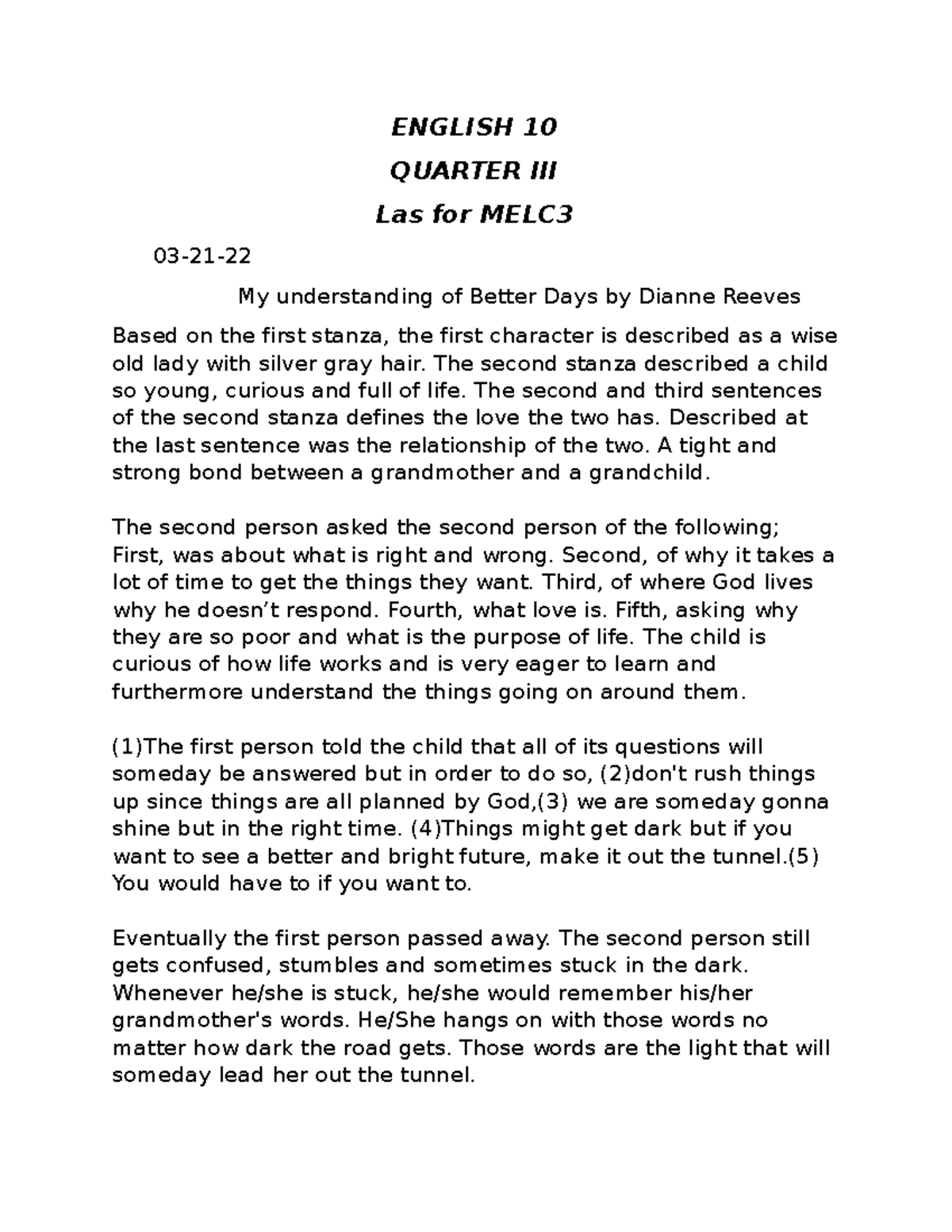 Independentcritique - hjmbb - ENGLISH 10 QUARTER III Las for MELC 03-21 ...