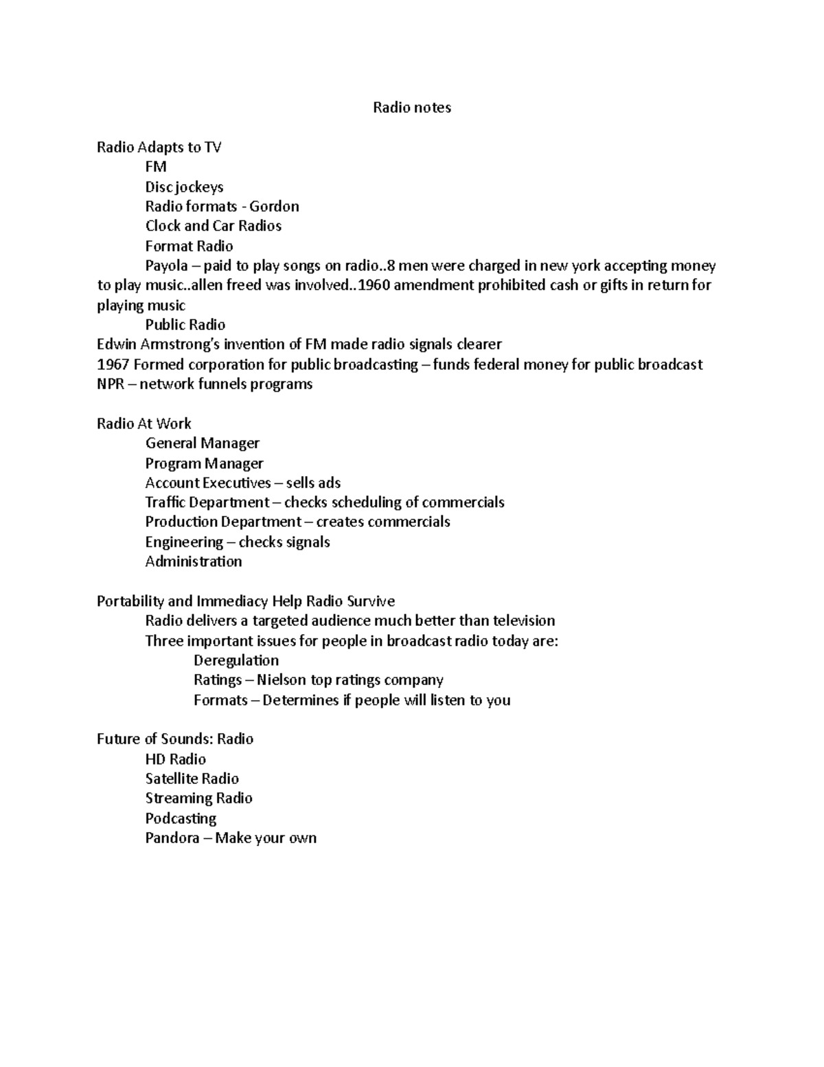 Radio notes - Radio notes Radio Adapts to TV FM Disc jockeys Radio ...