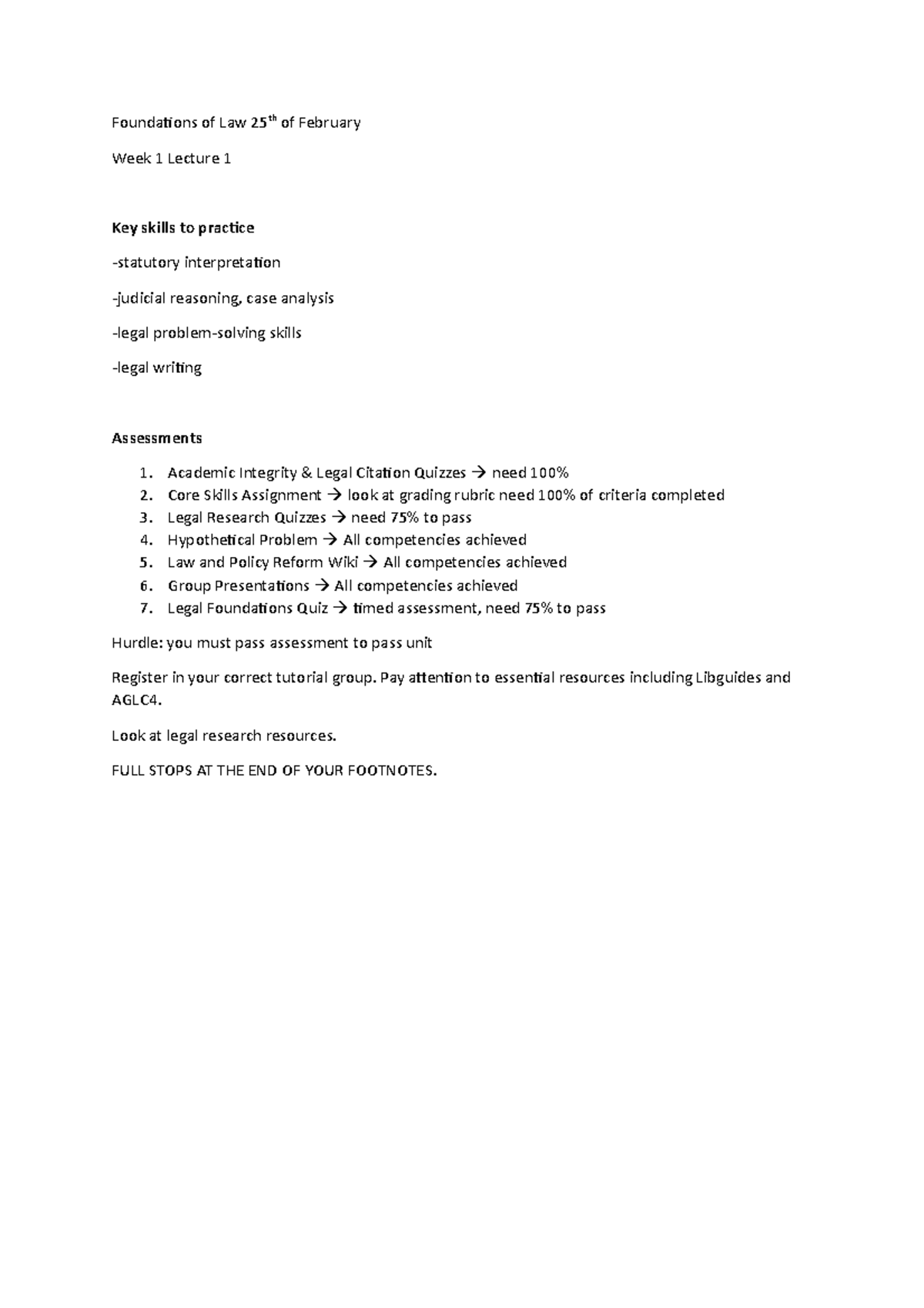 Week 1 Lecture 1 - Foundations of Law 25th of February Week 1 Lecture 1 ...