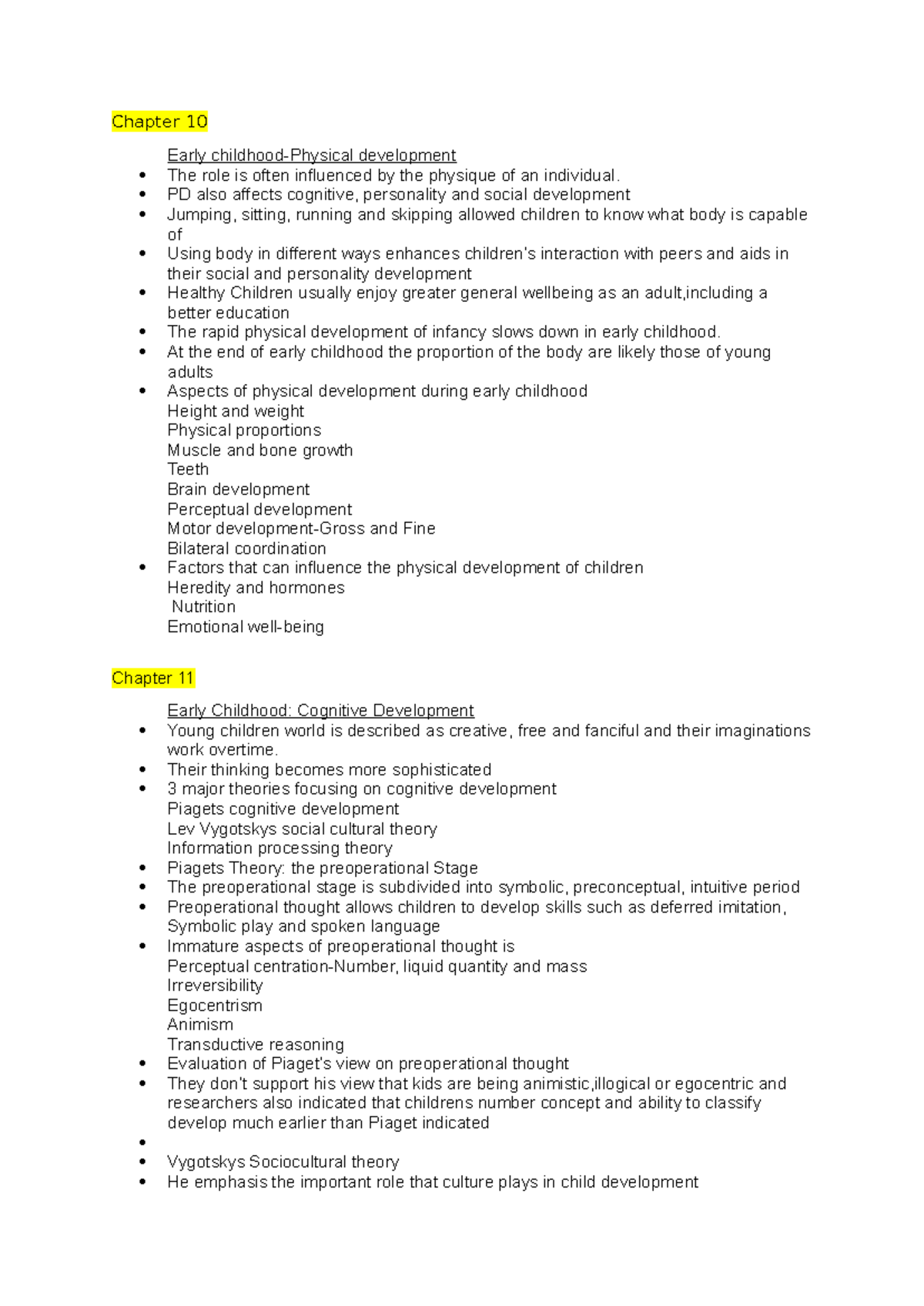 Opv 122 chapter 10 &11 - Chapter 10 Early childhood-Physical ...