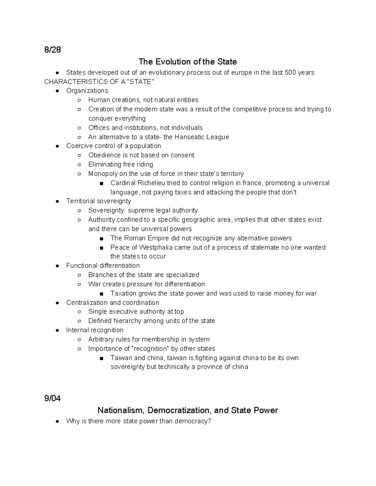 Intro to World Politics-2 - The Evolution of the State States developed ...