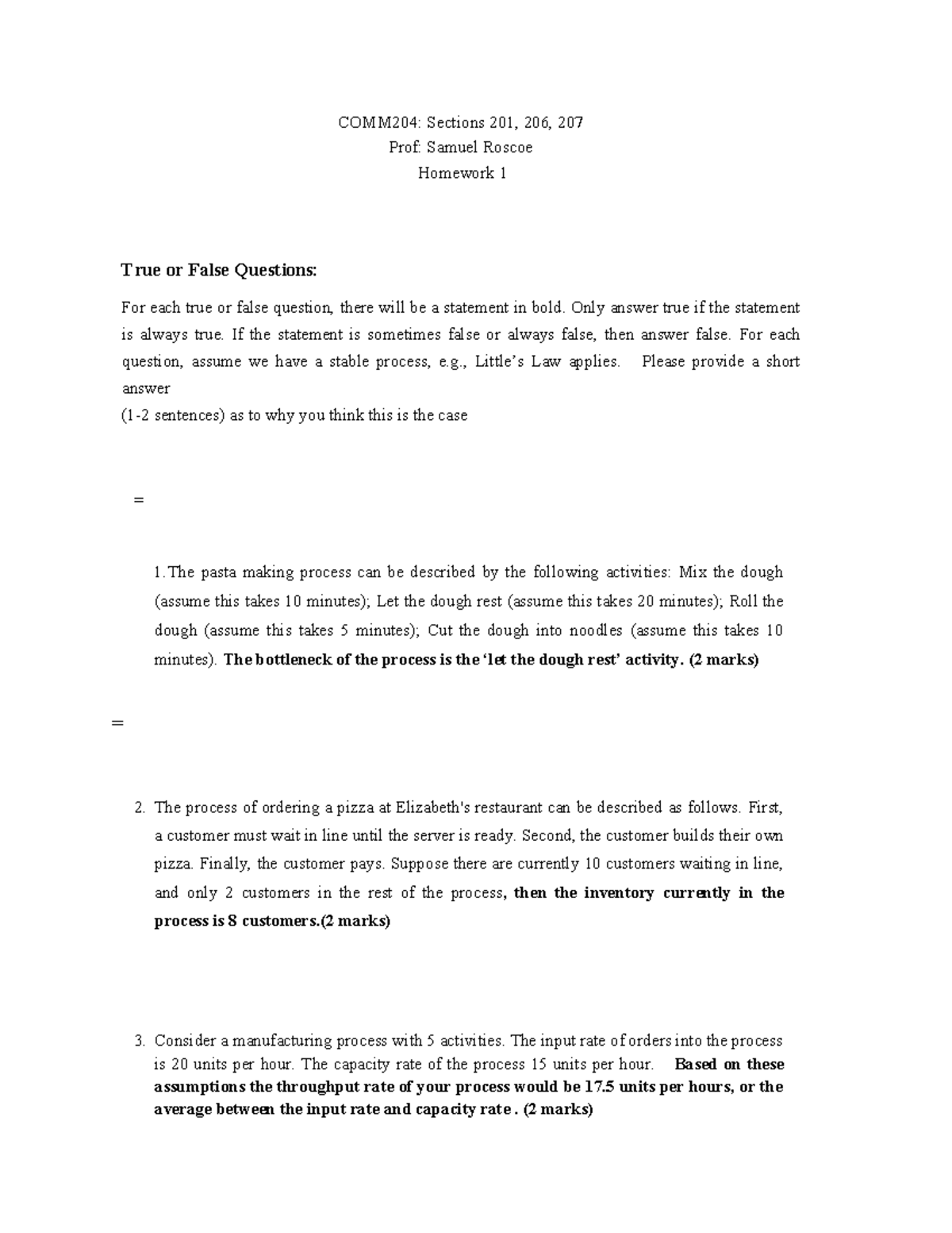 HW1 Assignment-COMM 201, 206 and 207 - COMM204: Sections 201, 206, 207 ...