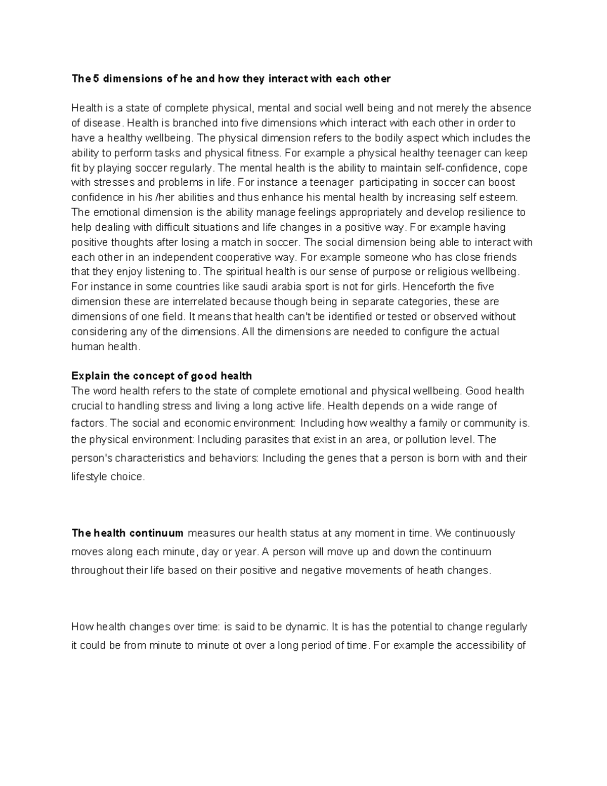 detailed Pdhpe notes - The 5 dimensions of he and how they interact ...