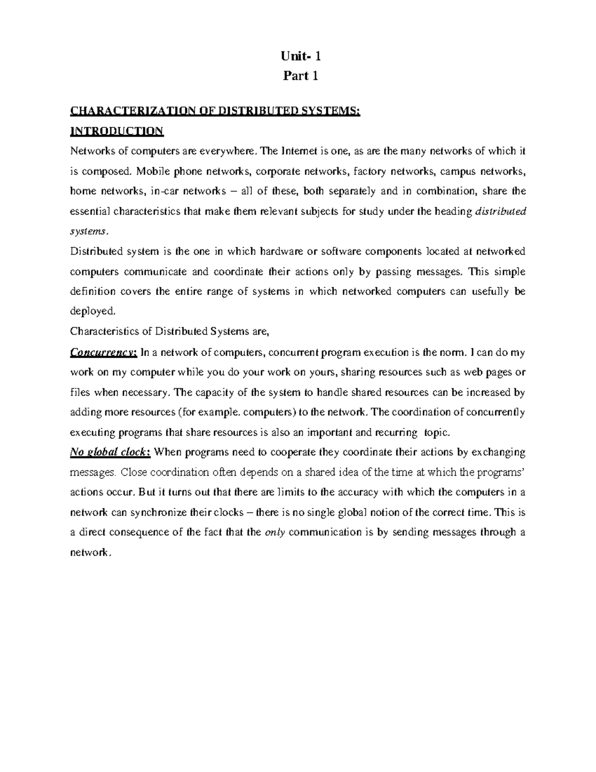 Characterisation of(Distributed System) Unit-1 part-1 - Unit- 1 Part 1 CHARACTERIZATION OF - Studocu