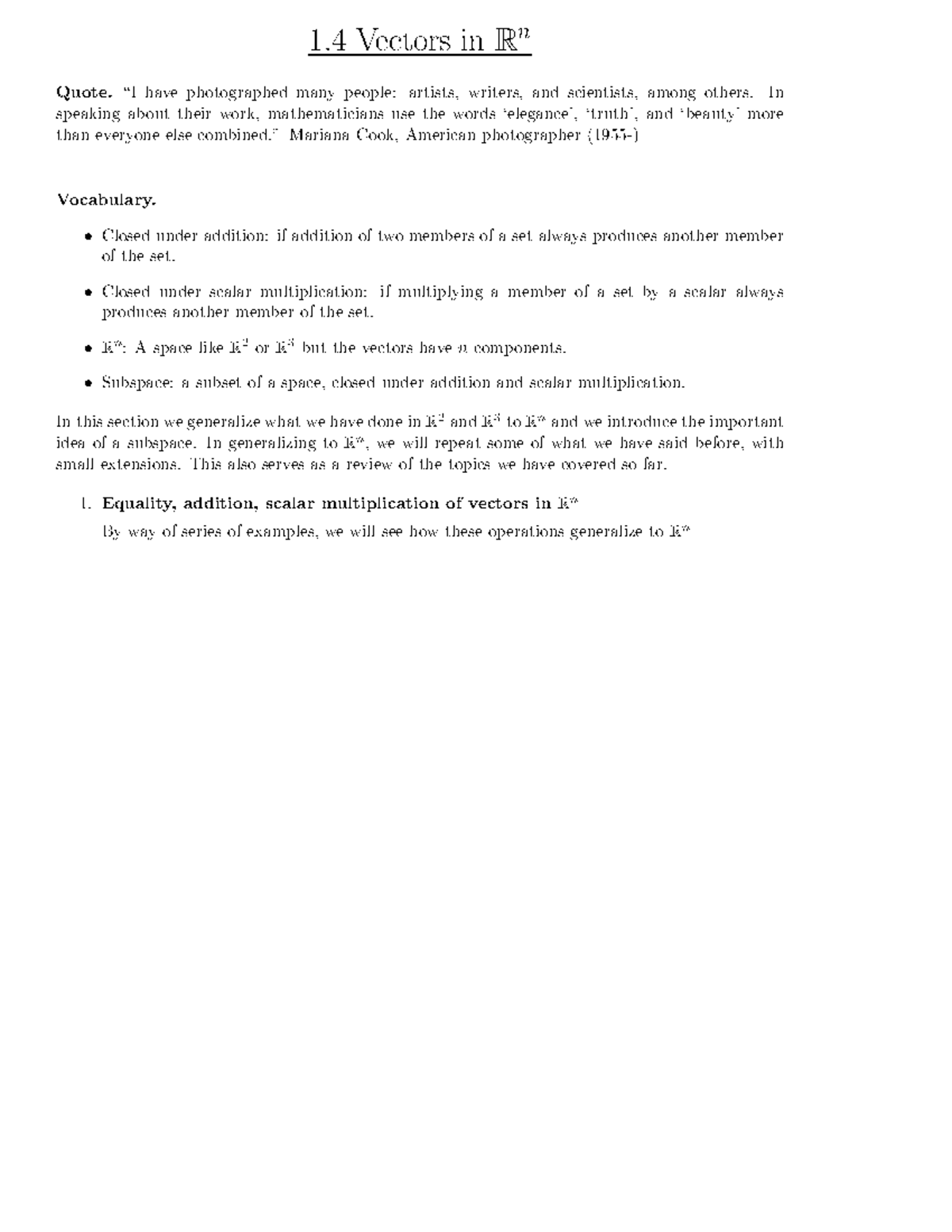 Sec 1.4 Vectors in Rn - 232 lecture notes and practice material - 1 ...