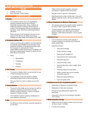 Lecture 5 - Medical Nutrition Therapy - ND 303: NUTRITION THERAPY 1 LECTURE LECTURE 5: NUTRITION ...
