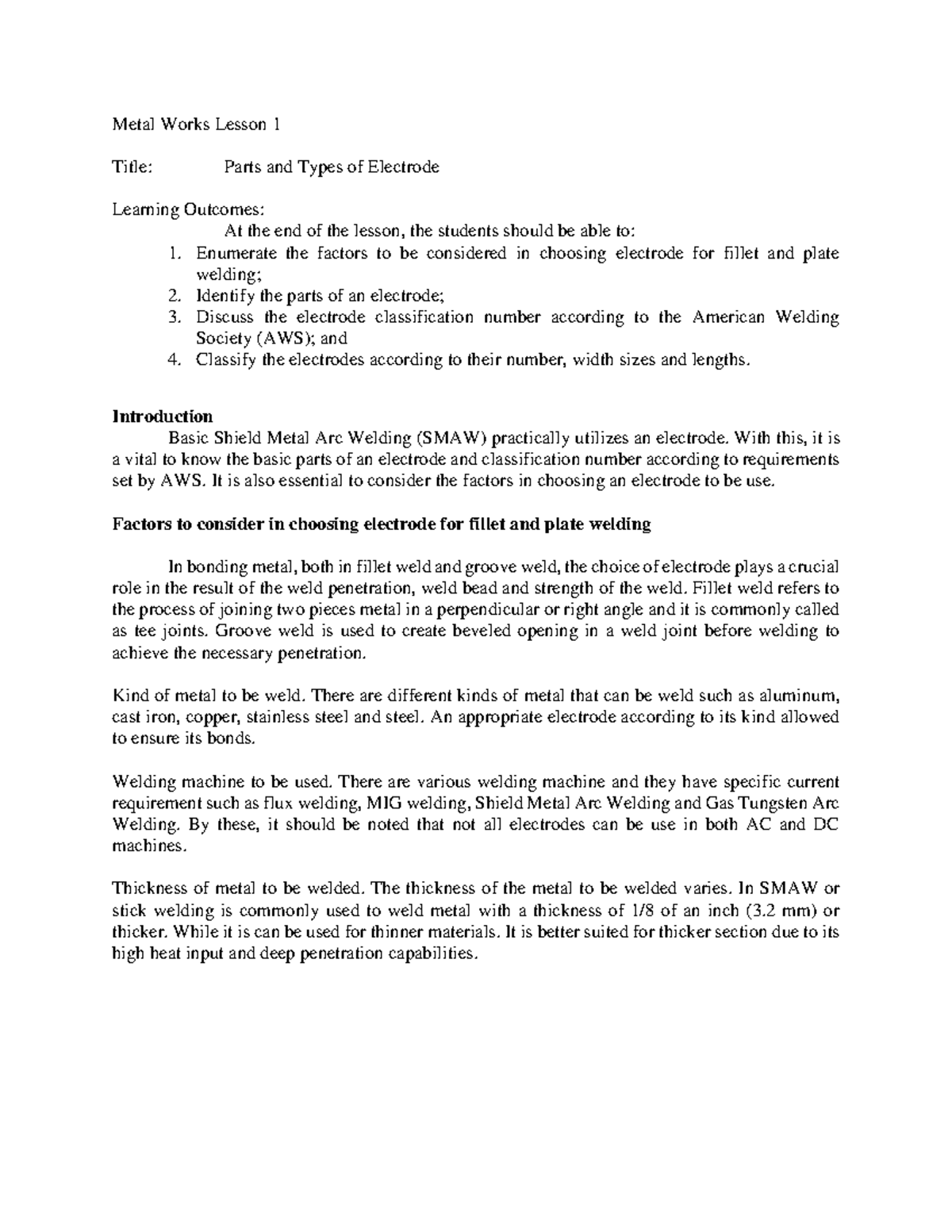 Metal-Works-Lesson - Don't copy it - Metal Works Lesson 1 Title: Parts ...