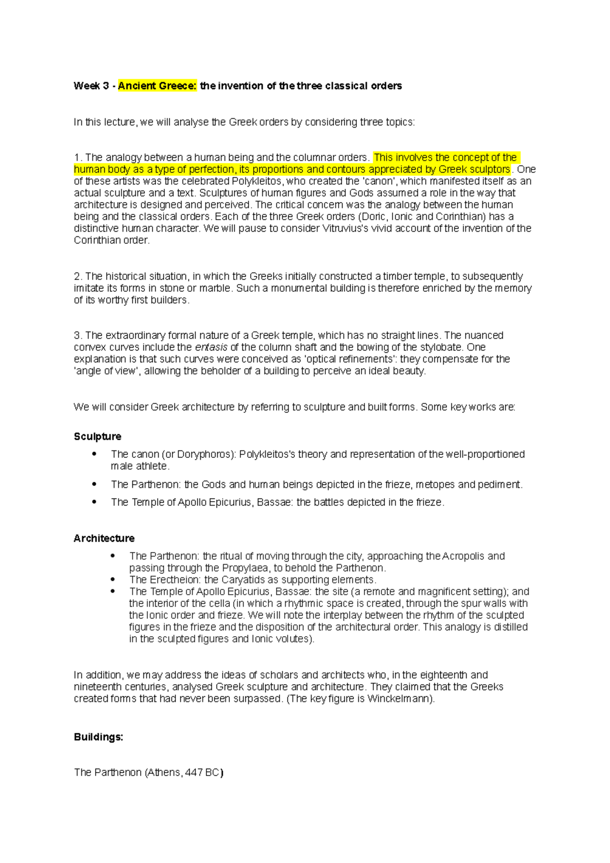 Week 3 course guide info - Week 3 - Ancient Greece: the invention of the three classical orders ...