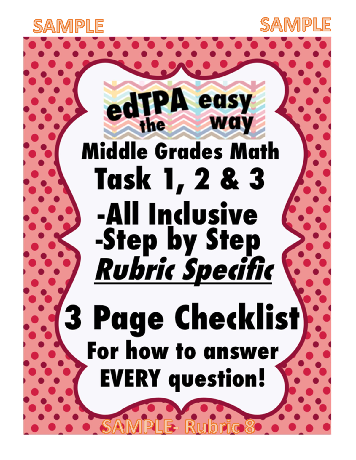 Ed TPAMiddle Grades Math Rubric Level Progression Checklist Rubric 8 ...