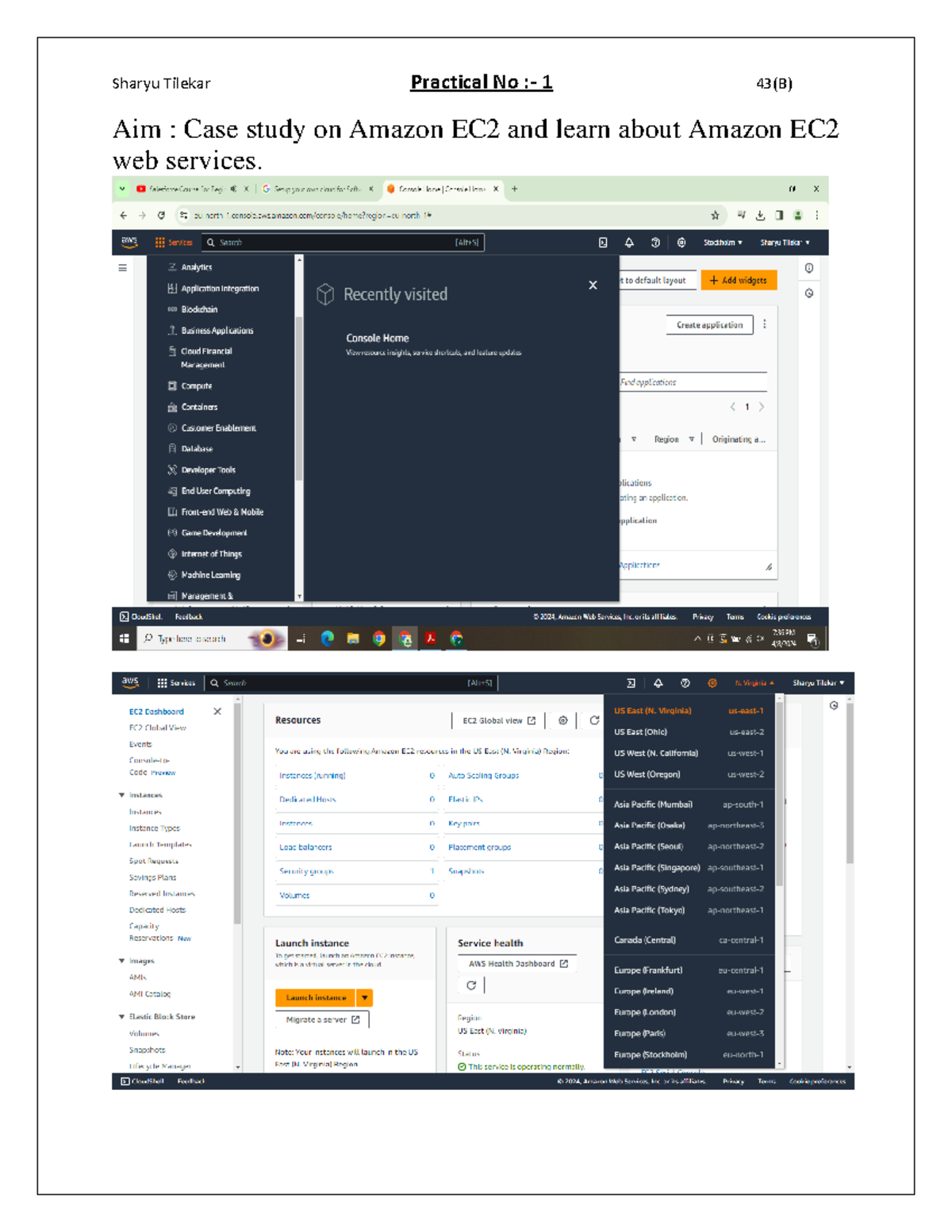 CC Practical 1 - Laboratory Practice-II - Aim : Case study on Amazon EC2 and learn about Amazon ...