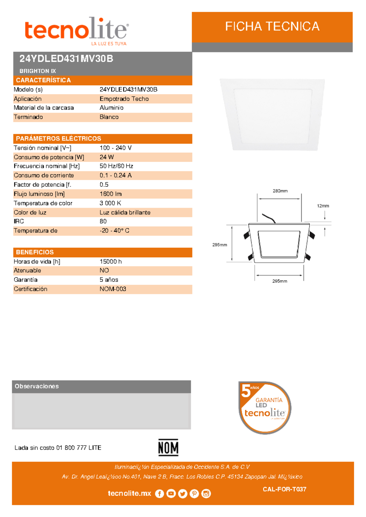 24 Ydled 431MV30B Data Sheet - FICHA TECNICA 24YDLED431MV30B BRIGHTON ...