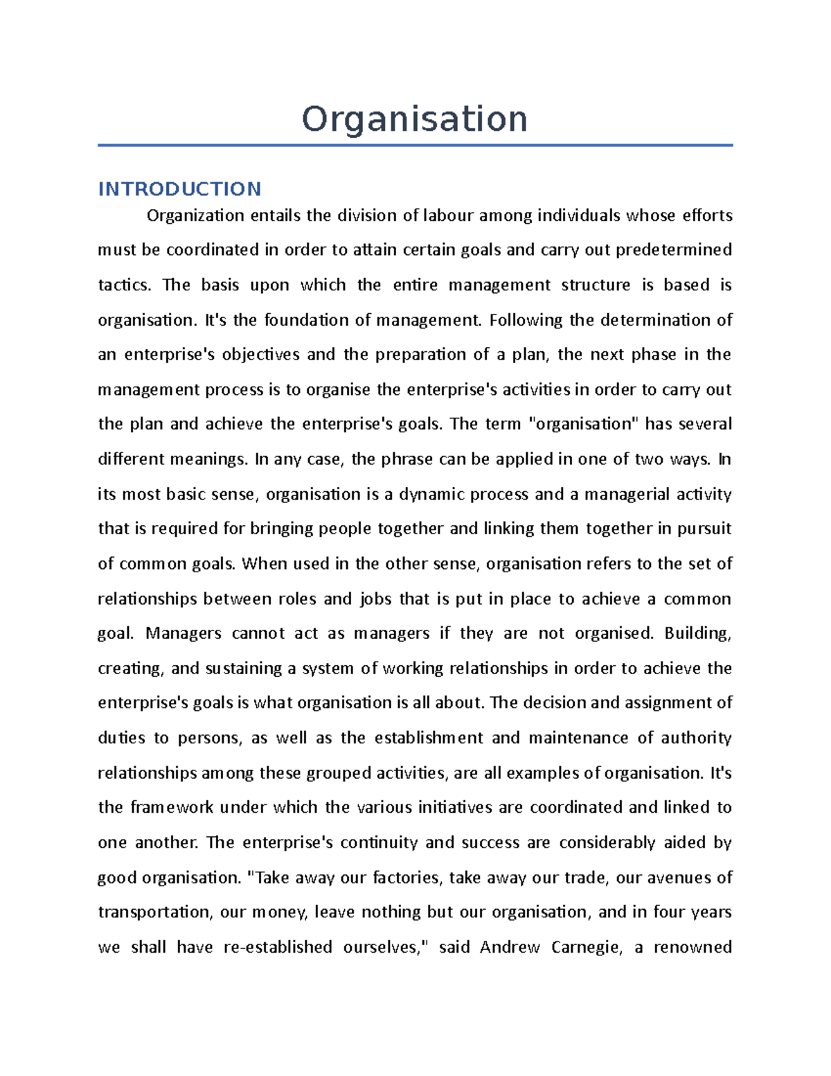 Short Note On The Organisation Organisation INTRODUCTION Organization short-note-on-the-organisation-organisation-introduction-organization