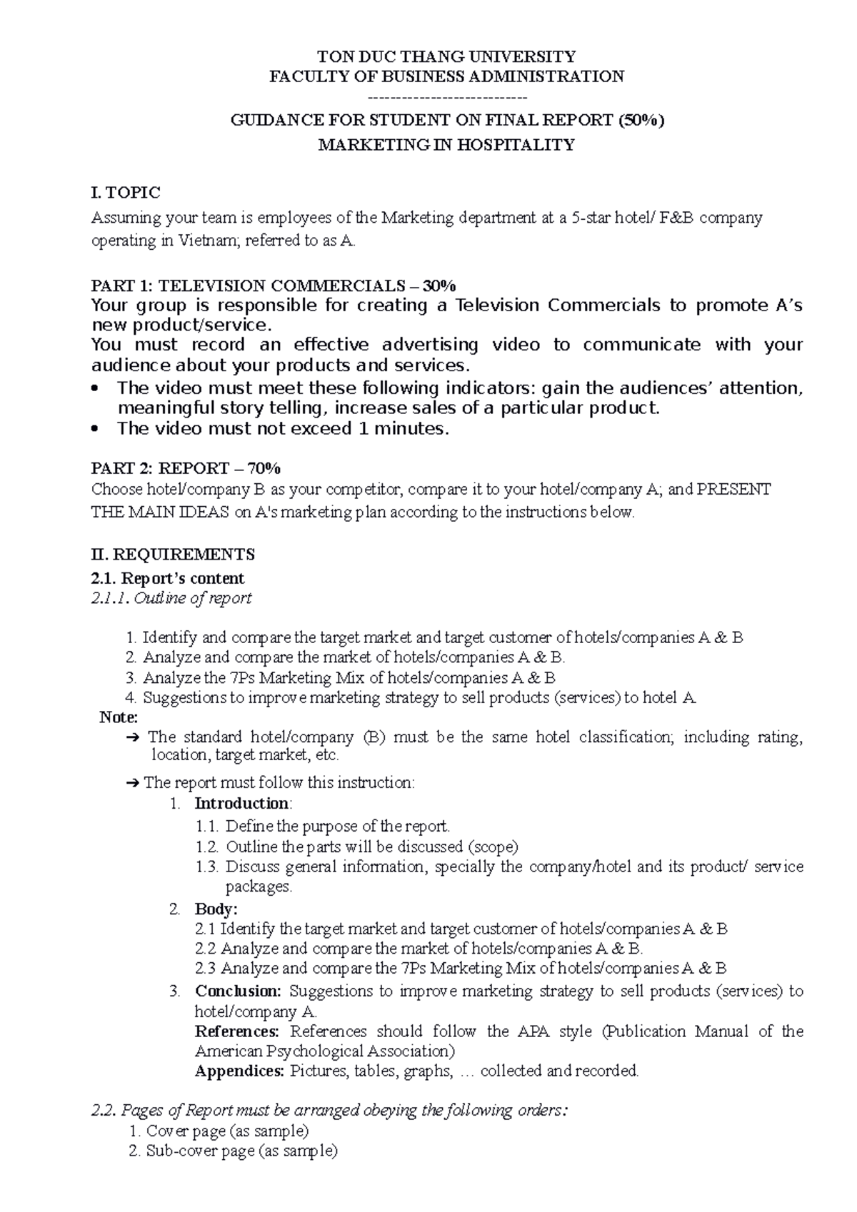 Guidance Final Report - 50% - TON DUC THANG UNIVERSITY FACULTY OF BUSINESS ADMINISTRATION ...