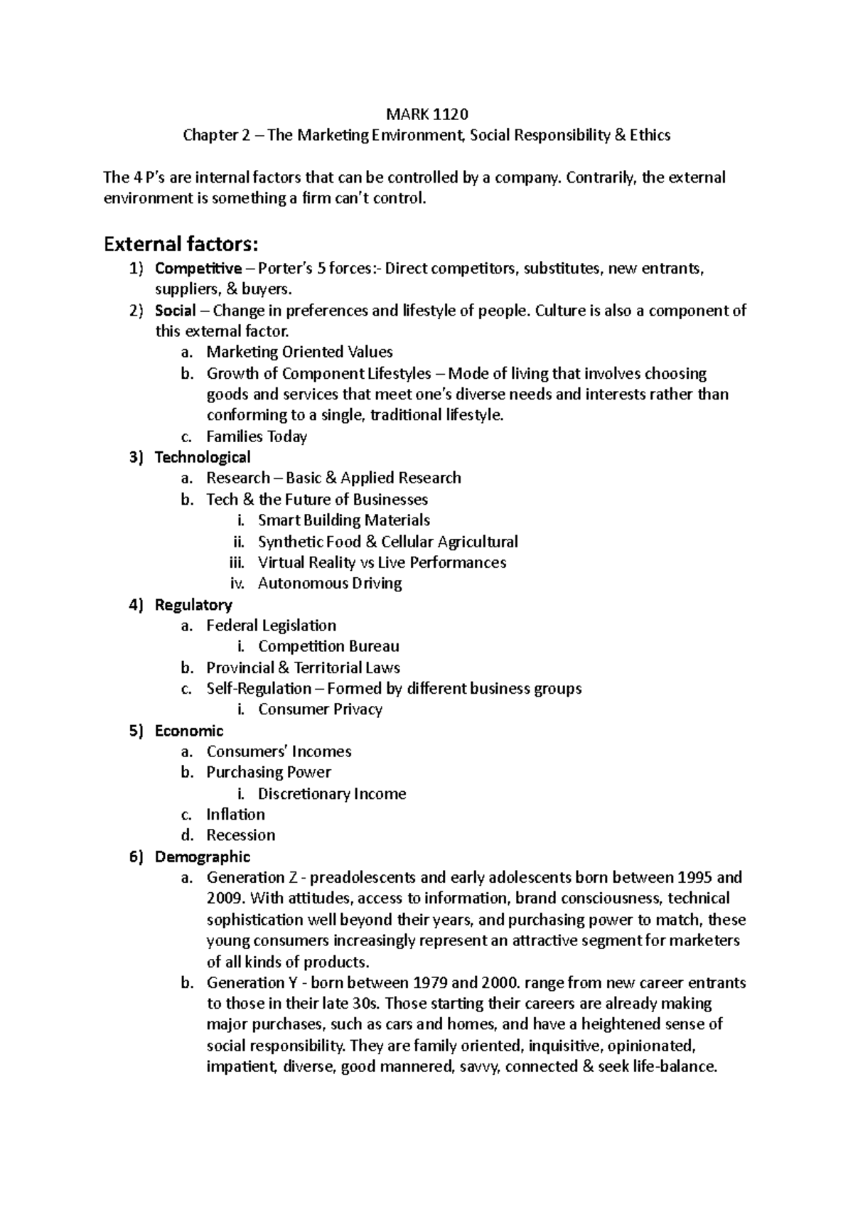MARK Chapter 2 lecture notes - MARK 1120 Chapter 2 – The Marketing ...
