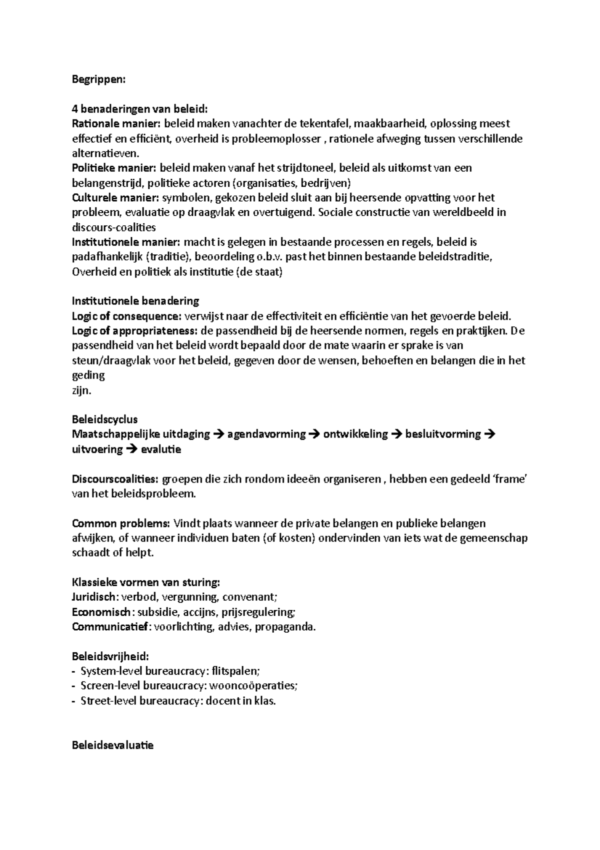 Begrippen bestuur en beleid - Begrippen: 4 benaderingen van beleid ...