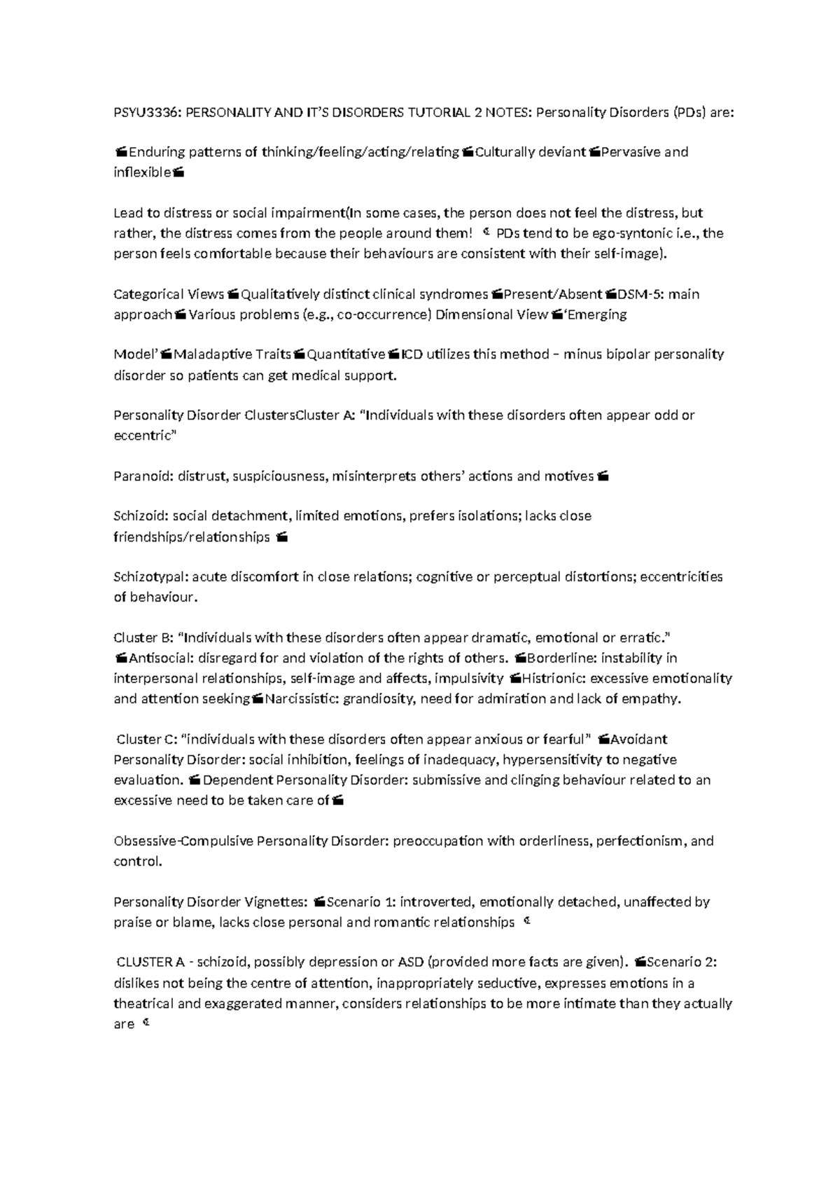 PSYU3336 - Notes - PSYU3336: PERSONALITY AND IT’S DISORDERS TUTORIAL 2 ...