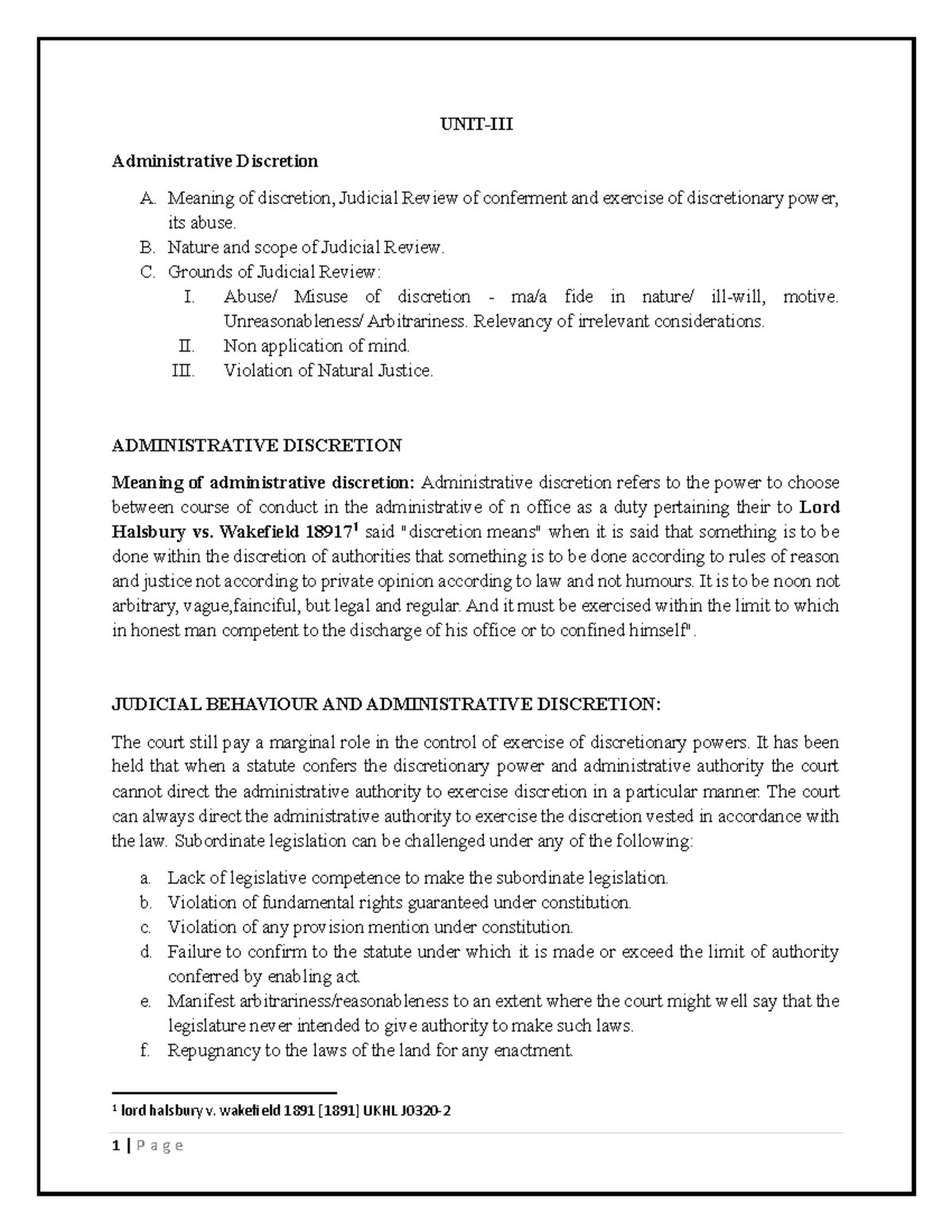 Administrative Law notes for 3rd Internal - UNIT-III Administrative ...