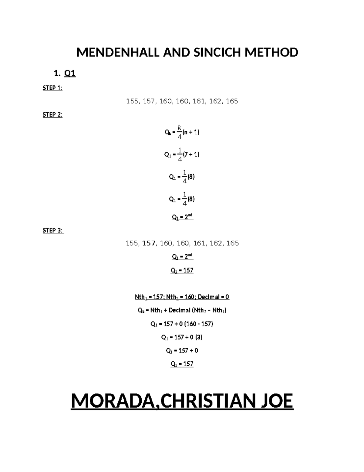 M Athhhh - MENDENHALL AND SINCICH METHOD 1. Q STEP 1: 155, 157, 160 ...